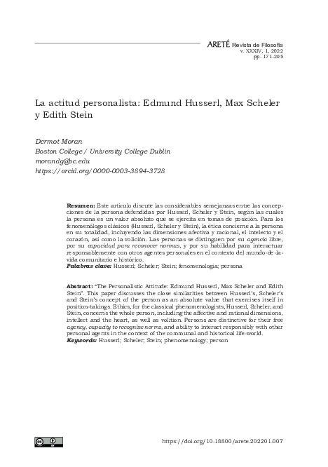 (PDF) La actitud personalista: Edmund Husserl, Max Scheler y Edith Stein