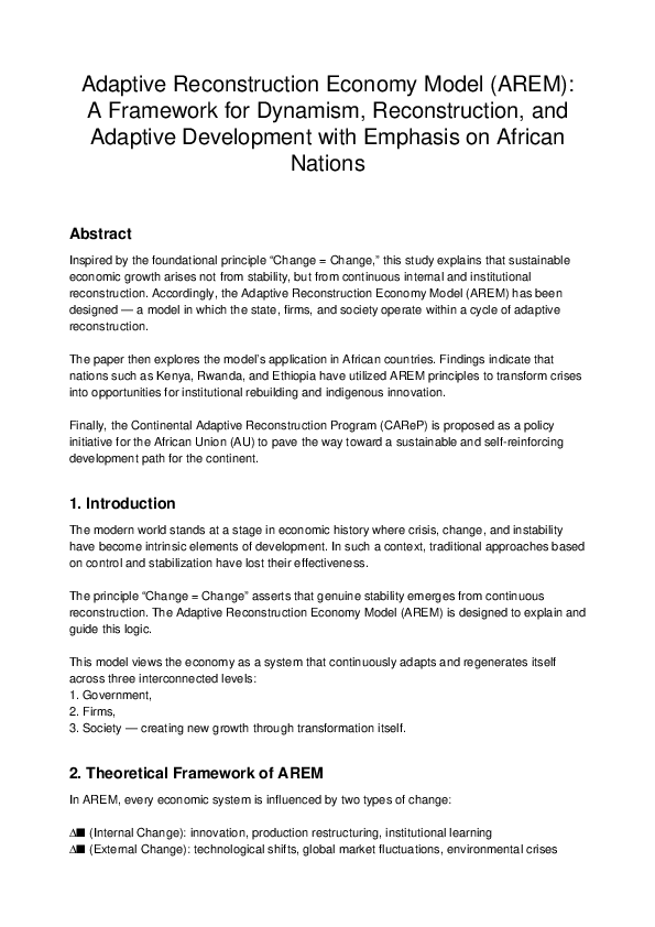 (PDF) Adaptive Reconstruction Economy Model (AREM): A Framework for ...