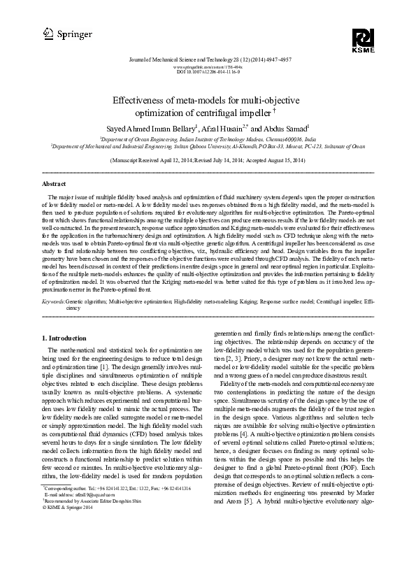 (PDF) Effectiveness of meta-models for multi-objective optimization of ...