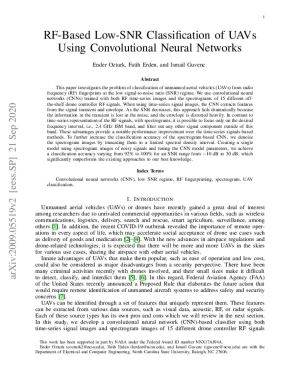 (PDF) RF-based low-SNR classification of UAVs using convolutional ...
