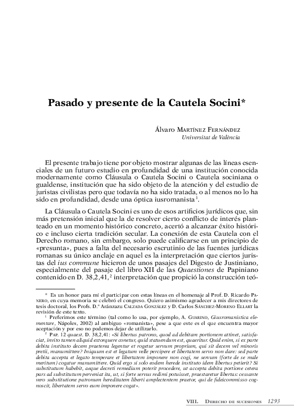 (PDF) Pasado y presente de la Cautela Socini