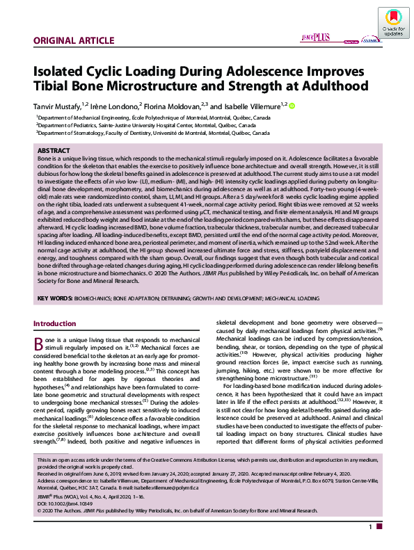 (PDF) Isolated Cyclic Loading During Adolescence Improves Tibial Bone ...