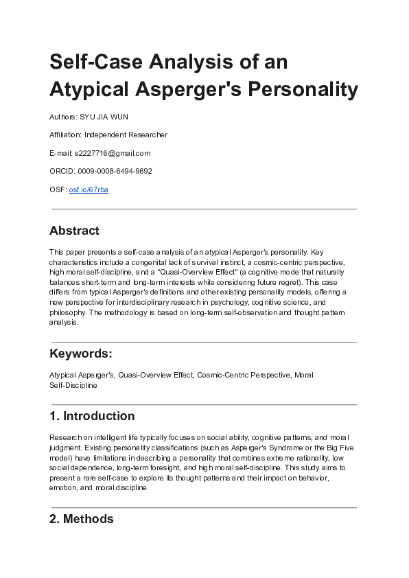 (PDF) Self-Case Analysis of an Atypical Asperger's Personality