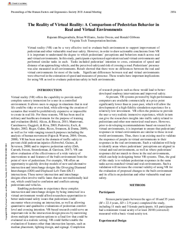 (PDF) The Reality of Virtual Reality: A Comparison of Pedestrian ...