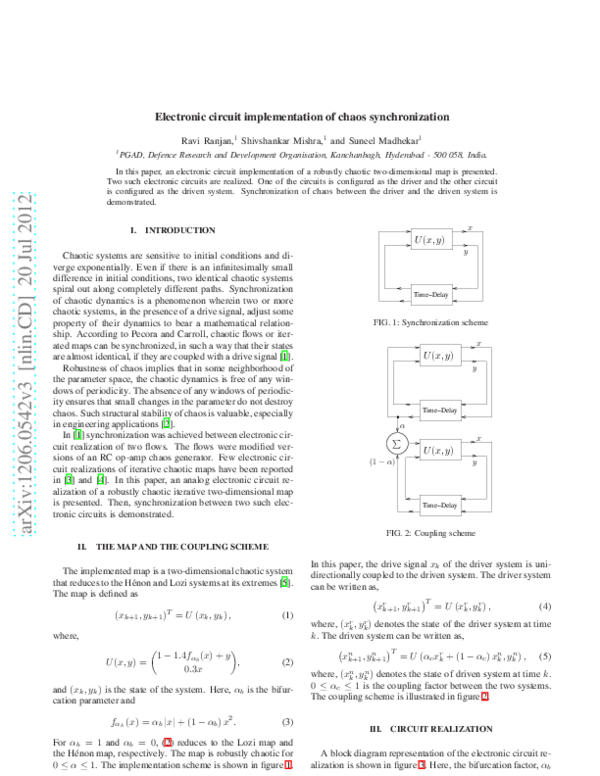 (PDF) Electronic circuit implementation of chaos synchronization