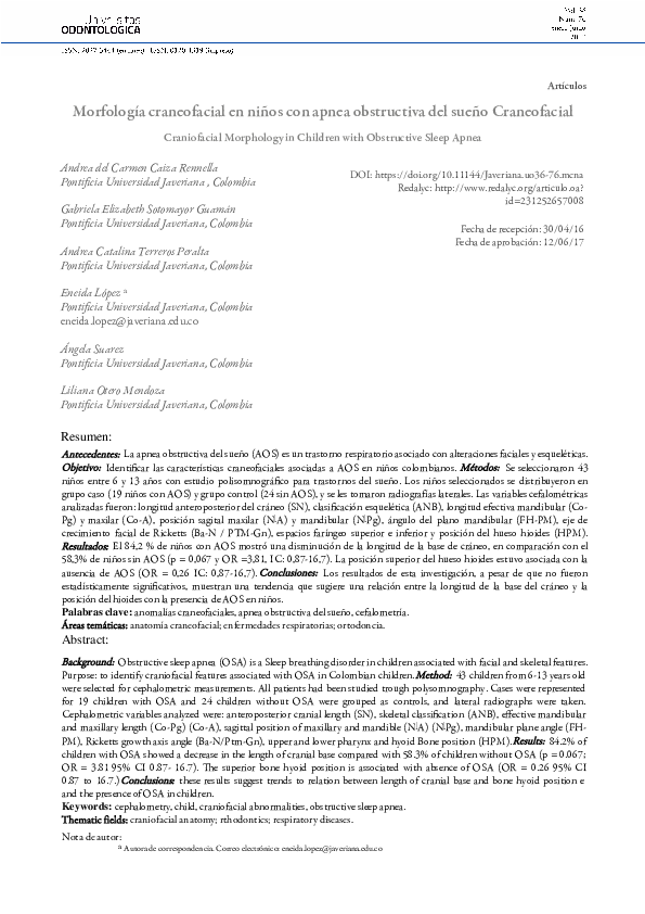 (PDF) Morfología craneofacial en niños con apnea obstructiva del sueño ...