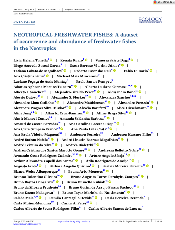 (PDF) NEOTROPICAL FRESHWATER FISHES: A dataset of occurrence and ...