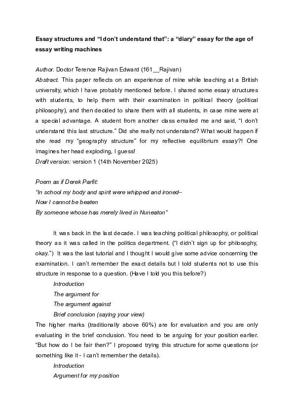 (PDF) Essay structures and "I don't understand that": a "diary" essay ...