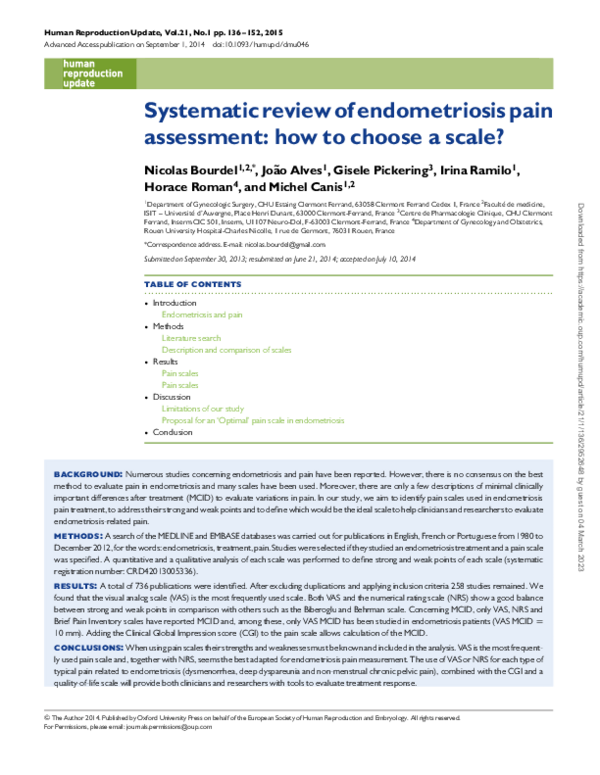 (PDF) Systematic review of endometriosis pain assessment: how to choose ...