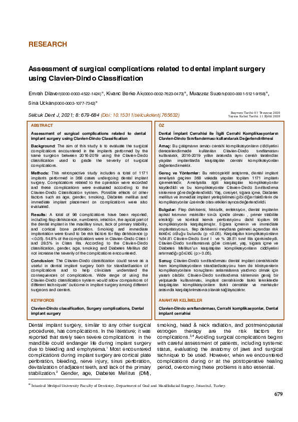 (PDF) Assessment of surgical complications related to dental implant ...