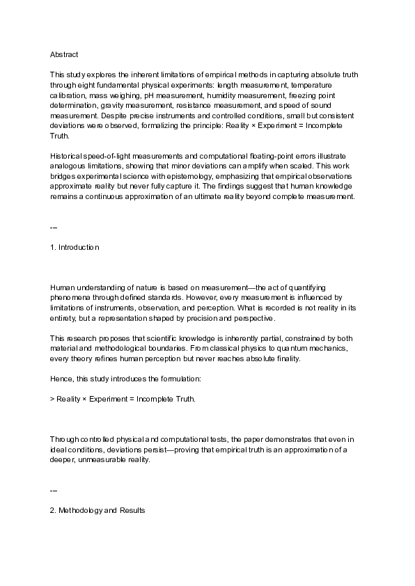 (PDF) Reality × Experiment = Incomplete truth