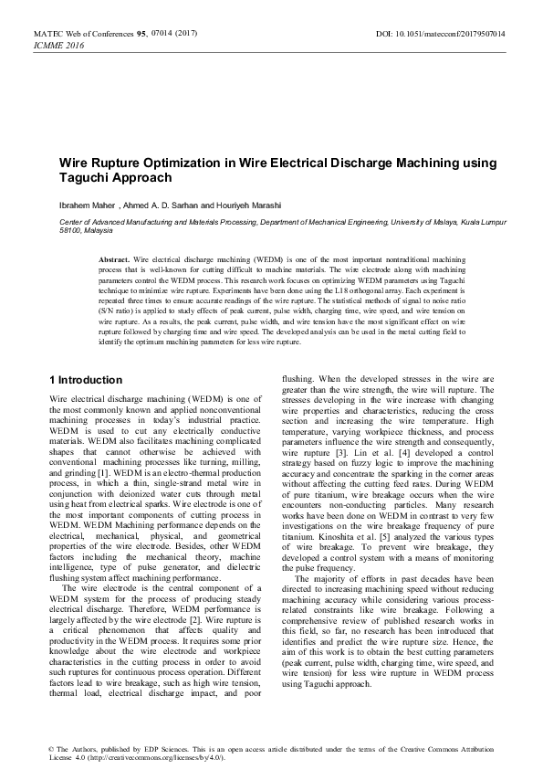 (PDF) Wire Rupture Optimization in Wire Electrical Discharge Machining ...