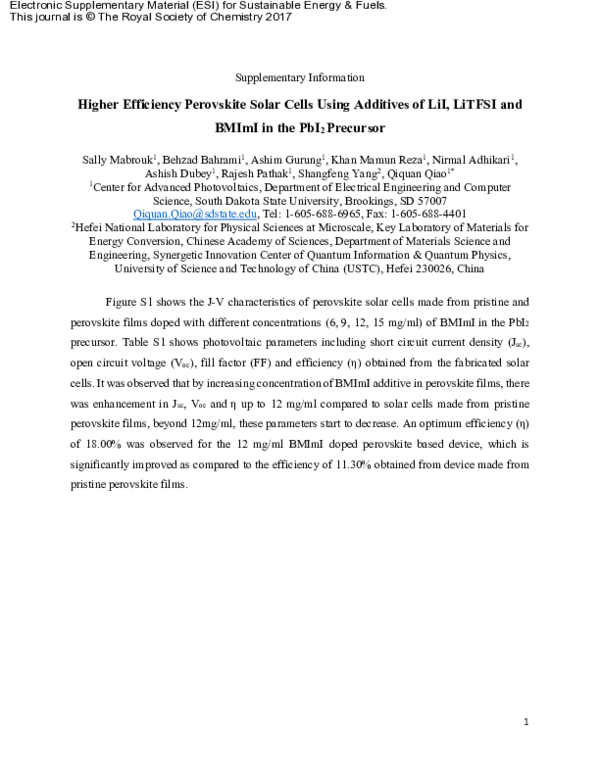 (PDF) Higher efficiency perovskite solar cells using additives of LiI ...