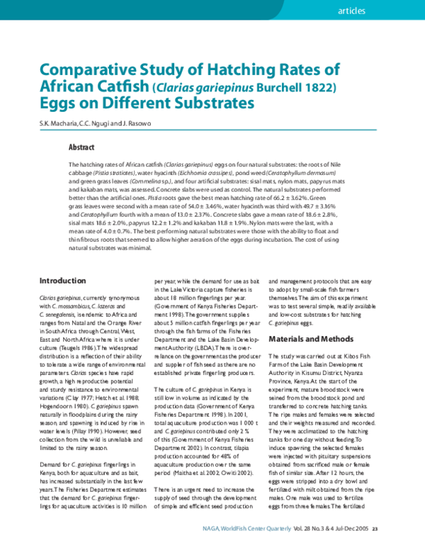 (PDF) Comparative study of hatching rates of African catfish (Clarias ...