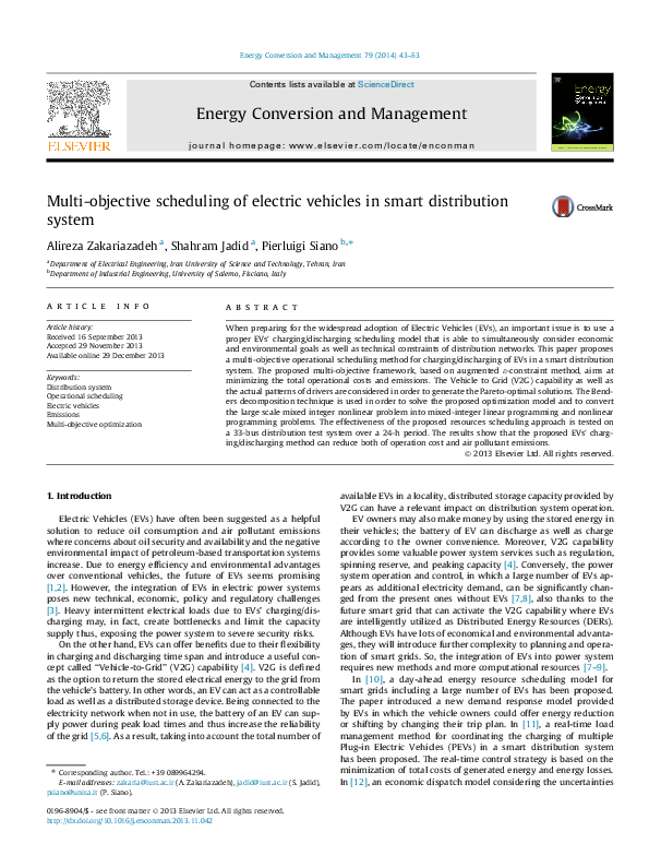 (PDF) Multi-objective scheduling of electric vehicles in smart ...
