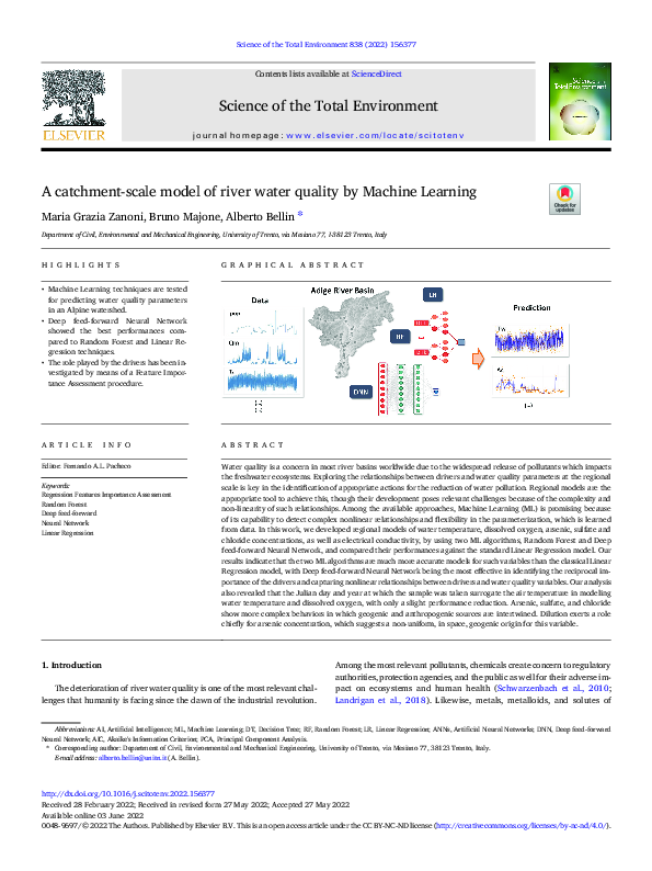 (PDF) A catchment-scale model of river water quality by Machine Learning
