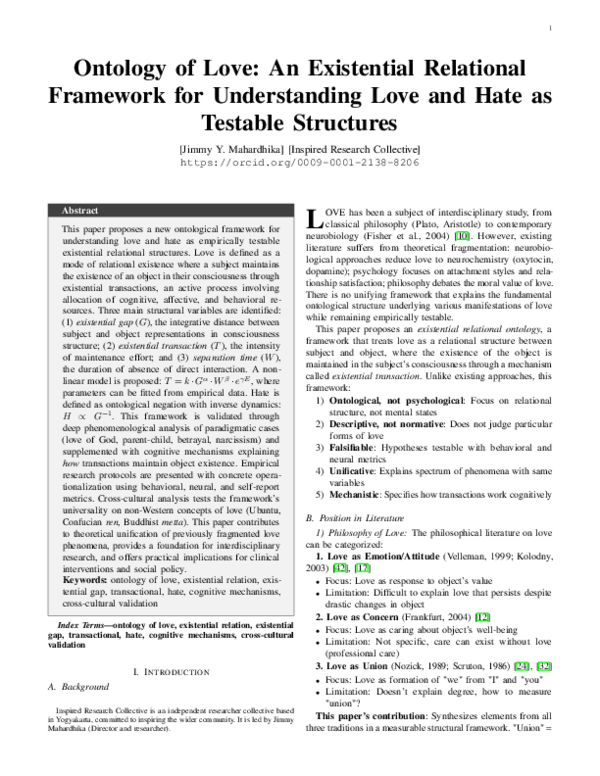 (PDF) Ontology of Love: An Existential Relational Framework for ...
