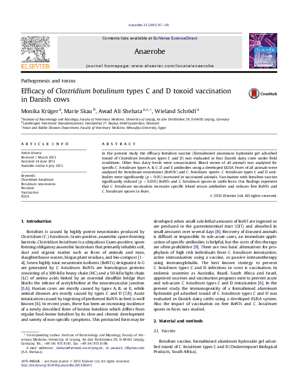 (PDF) Efficacy of Clostridium botulinum types C and D toxoid ...