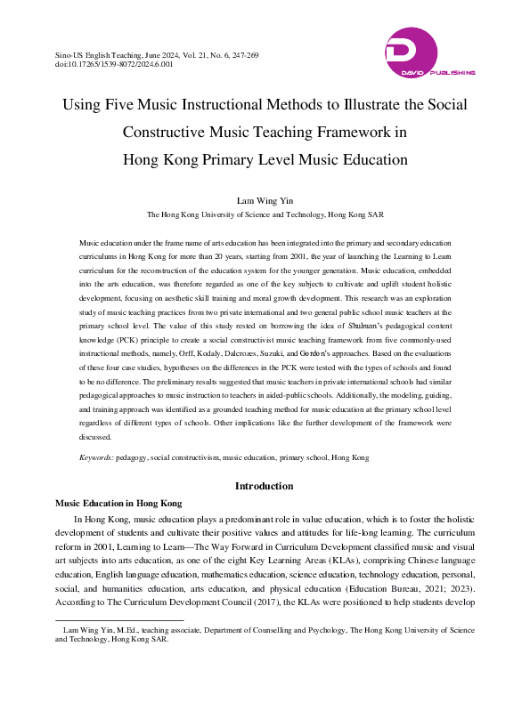 (PDF) Using Five Music Instructional Methods to Illustrate the Social ...