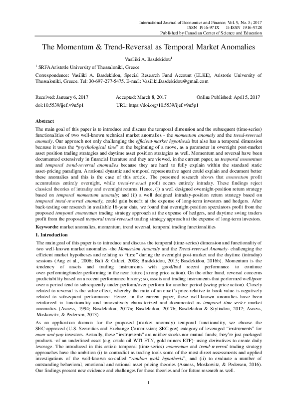 (PDF) The Momentum & Trend-Reversal as Temporal Market Anomalies