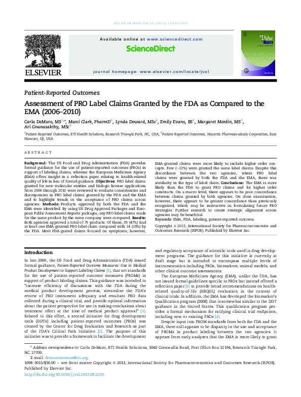 (PDF) Assessment of PRO Label Claims Granted by the FDA as Compared to ...