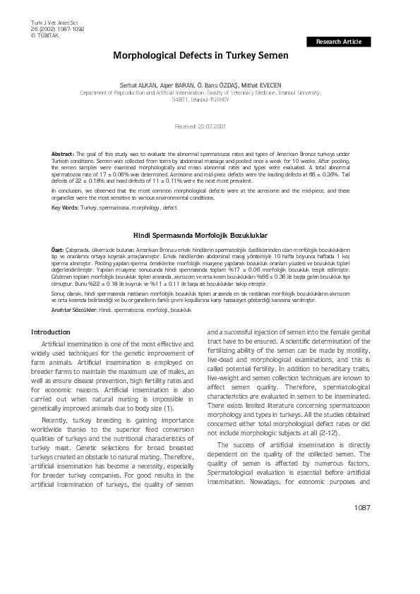 (PDF) Morphological defects in turkey semen