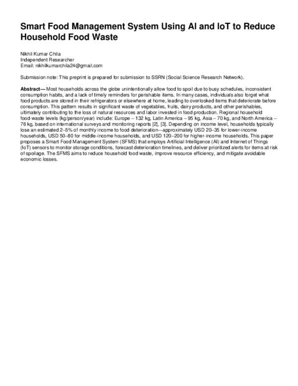 (PDF) Smart Food Management System Using AI and IoT to Reduce Household ...