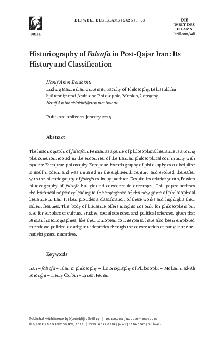 (PDF) Historiography of Falsafa in Post-Qajar Iran: Its History and ...