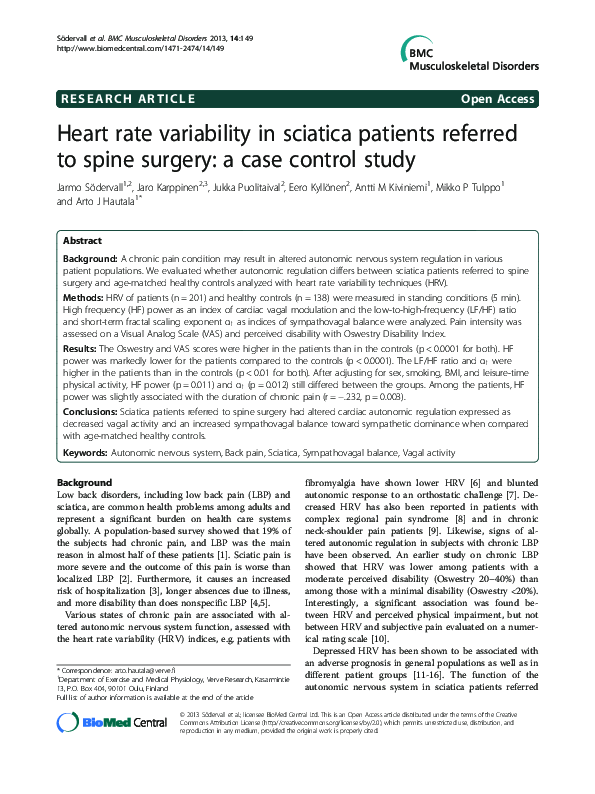 (PDF) Heart rate variability in sciatica patients referred to spine ...