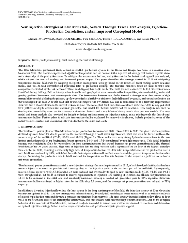 (PDF) New Injection Strategies at Blue Mountain , Nevada Through Tracer ...