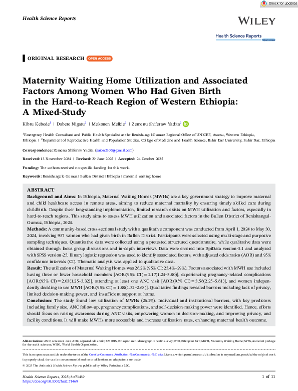 (PDF) Maternity Waiting Home Utilization and Associated Factors Among ...