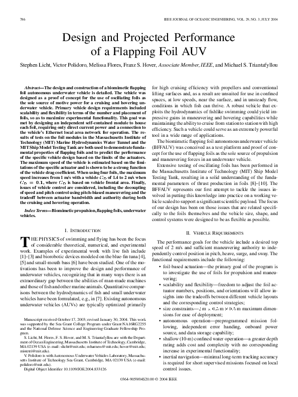 (PDF) Design and Projected Performance of a Flapping Foil AUV