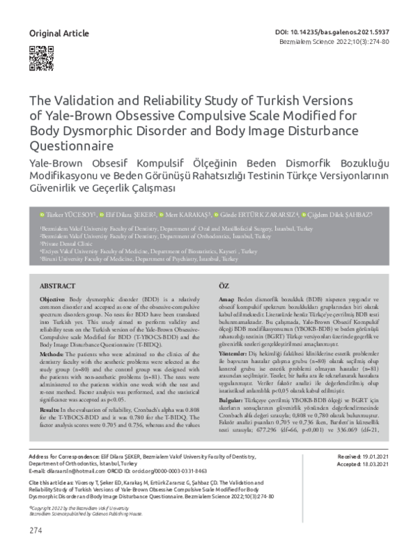 (PDF) The Validation and Reliability Study of Turkish Versions of Yale ...