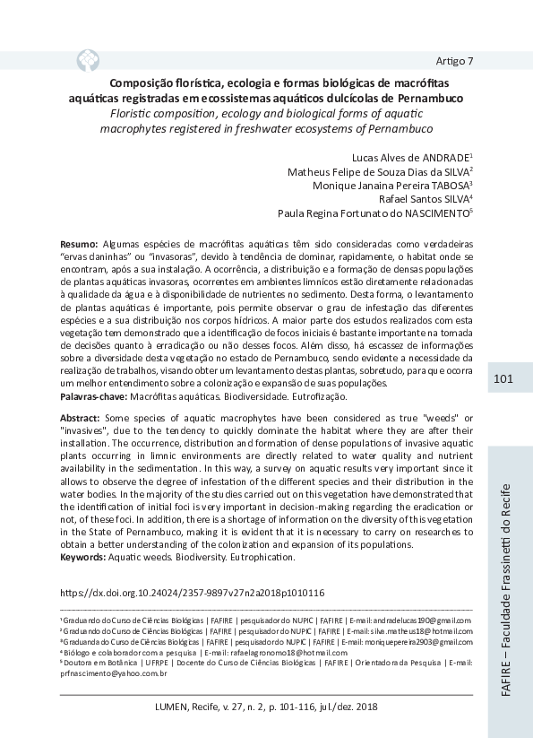 (PDF) Composição florística, ecologia e formas biológicas de macrófitas ...