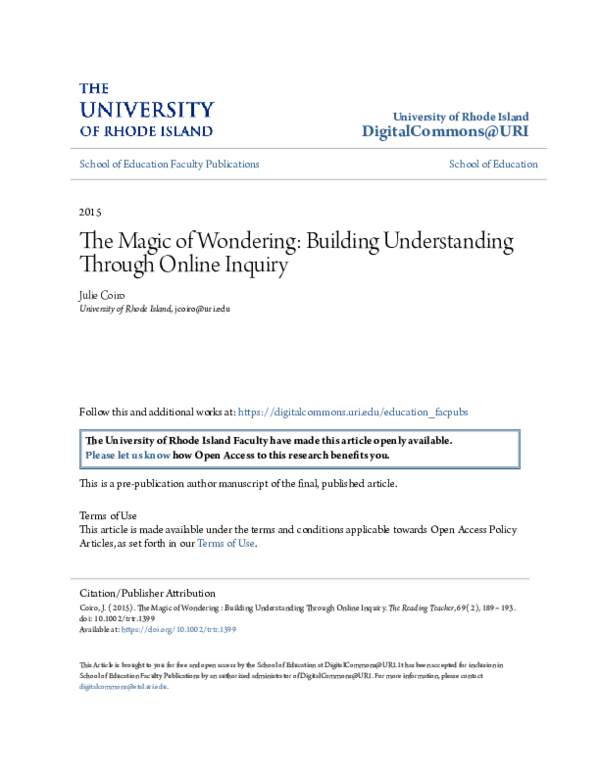 (PDF) The Magic of Wondering