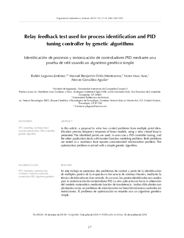 (PDF) Relay feedback test used for Process Identification and PID ...