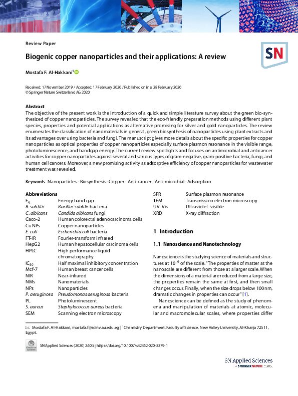 (PDF) Biogenic copper nanoparticles and their applications: A review