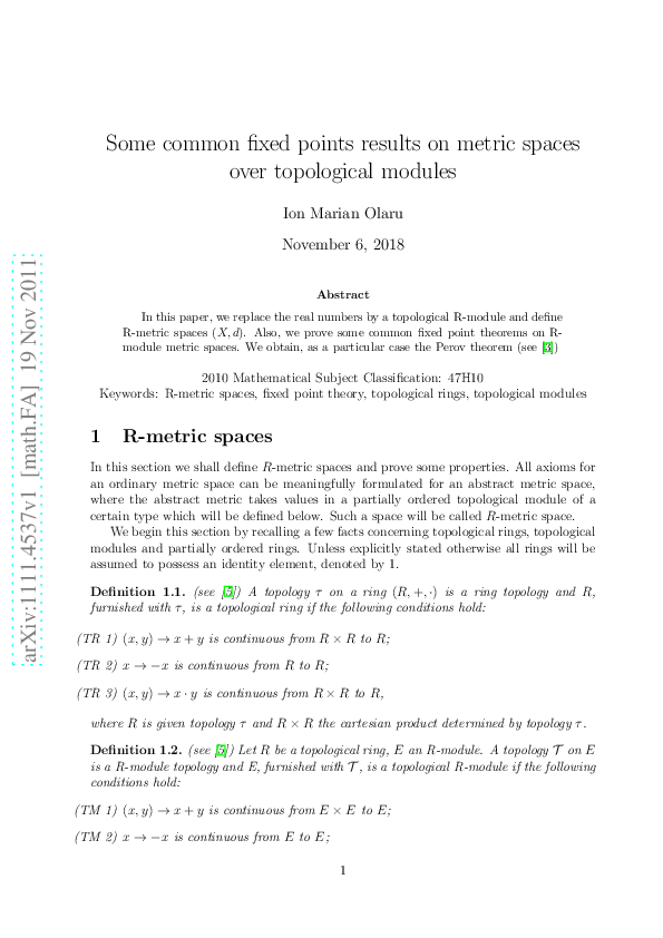 (PDF) Some common fixed points results on metric spaces over ...