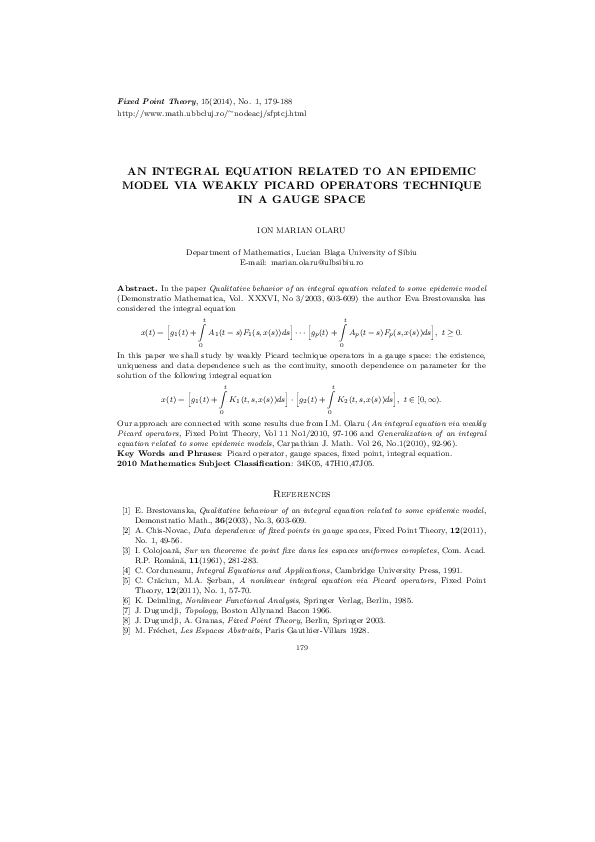 (PDF) An Integral Equation Related to an Epidemic Model via Weakly ...