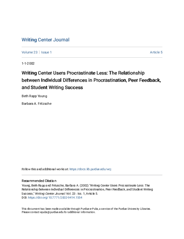 (PDF) Writing Center Users Procrastinate Less: The Relationship between ...