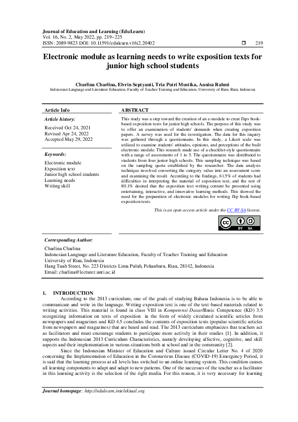 (PDF) Electronic module as learning needs to write exposition texts for ...