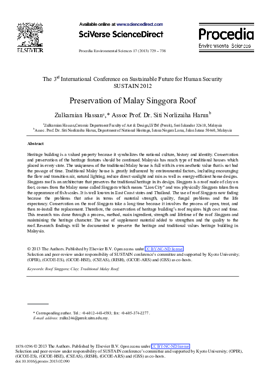 (PDF) Preservation of Malay Singgora Roof