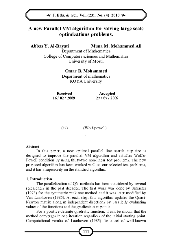 (PDF) A new Parallel VM algorithm for solving large scale optimizations ...