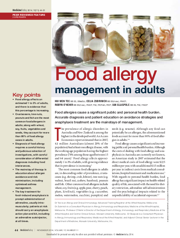 (PDF) Food allergy management in adults