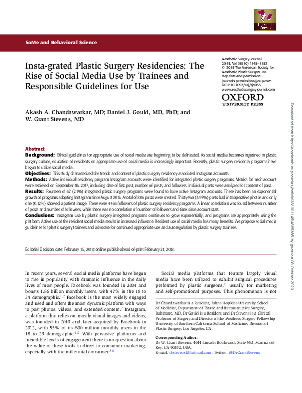 (PDF) Insta-grated Plastic Surgery Residencies: The Rise of Social ...