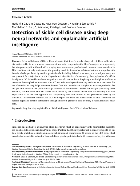 (PDF) Detection of sickle cell disease using deep neural networks and explainable artificial ...