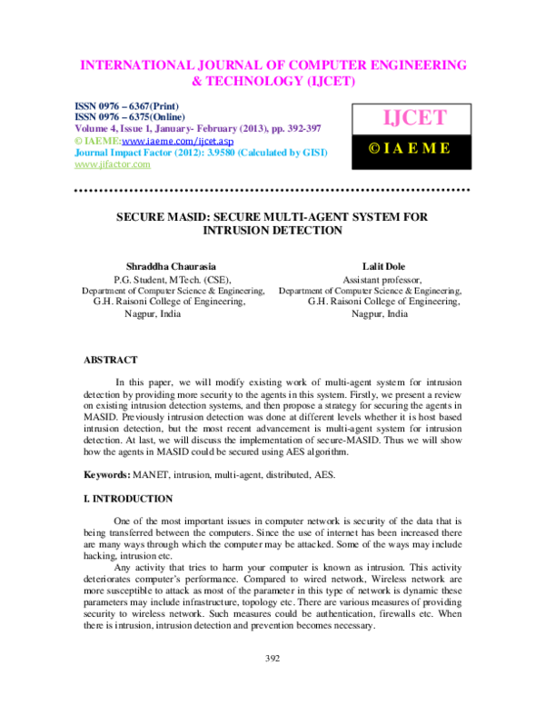(PDF) Secure Masid: Secure Multi-Agent System for Intrusion Detection