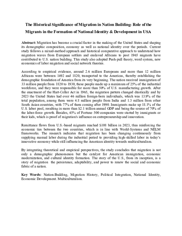 (PDF) The Historical Significance of Migration in Nation Building: Role ...