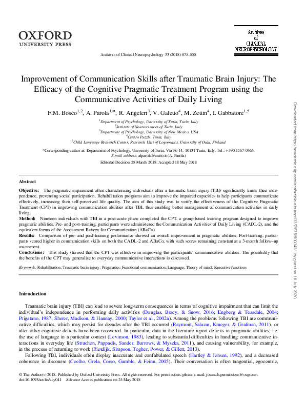 (PDF) Improvement of Communication Skills after Traumatic Brain Injury ...