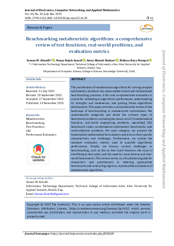 (PDF) Benchmarking metaheuristic algorithms: a comprehensive review of ...